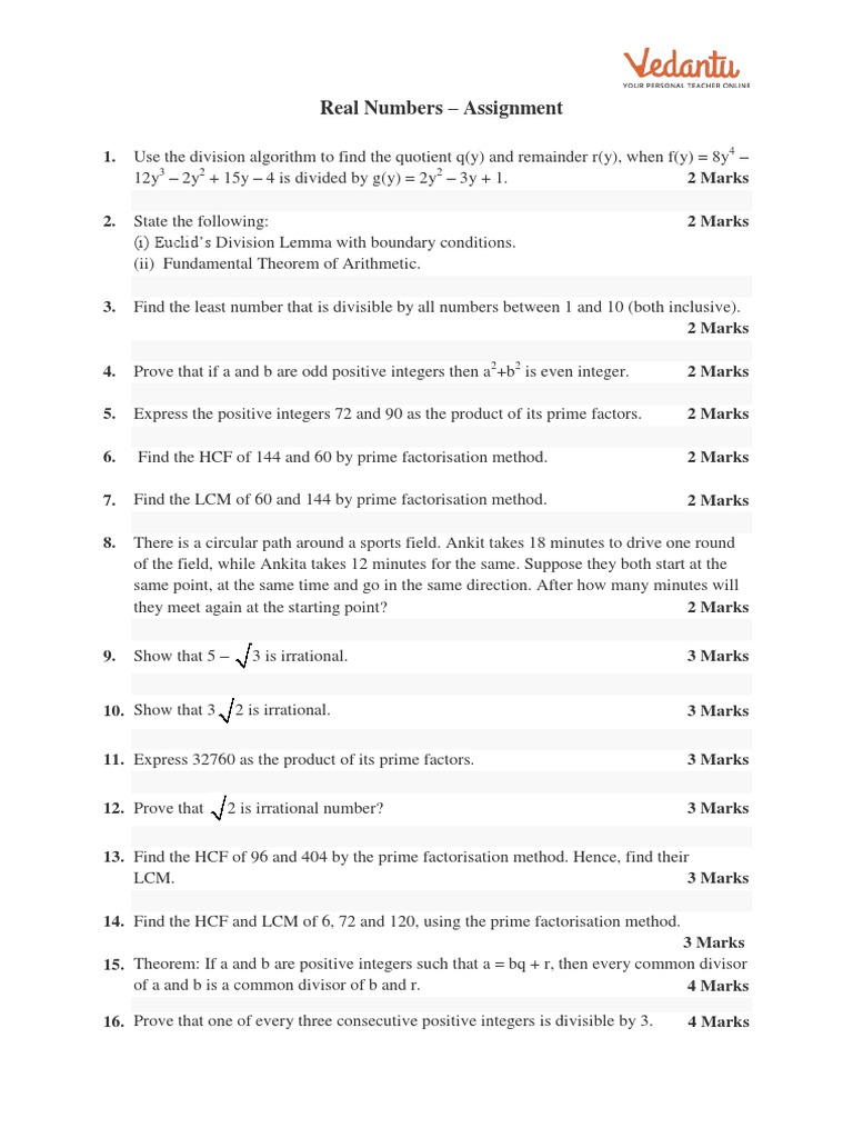 Real Numbers - Assignment-1 | PDF | Factorization | Prime Number