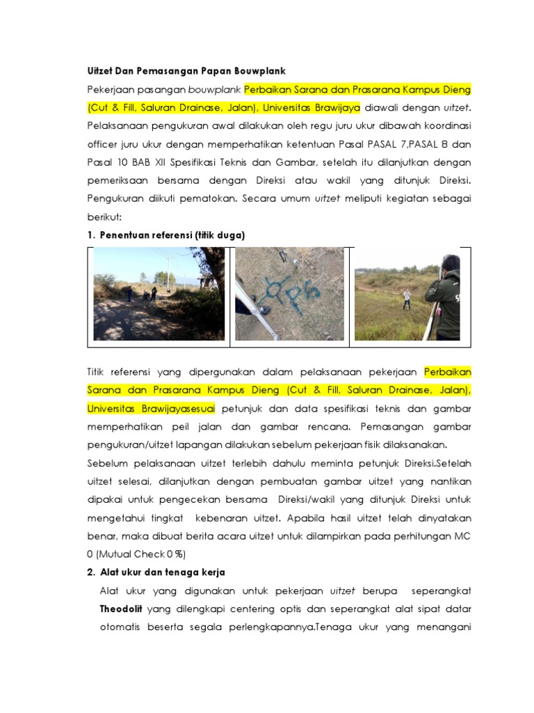 Uitzet Dan Pemasangan Papan Bouwplank | PDF