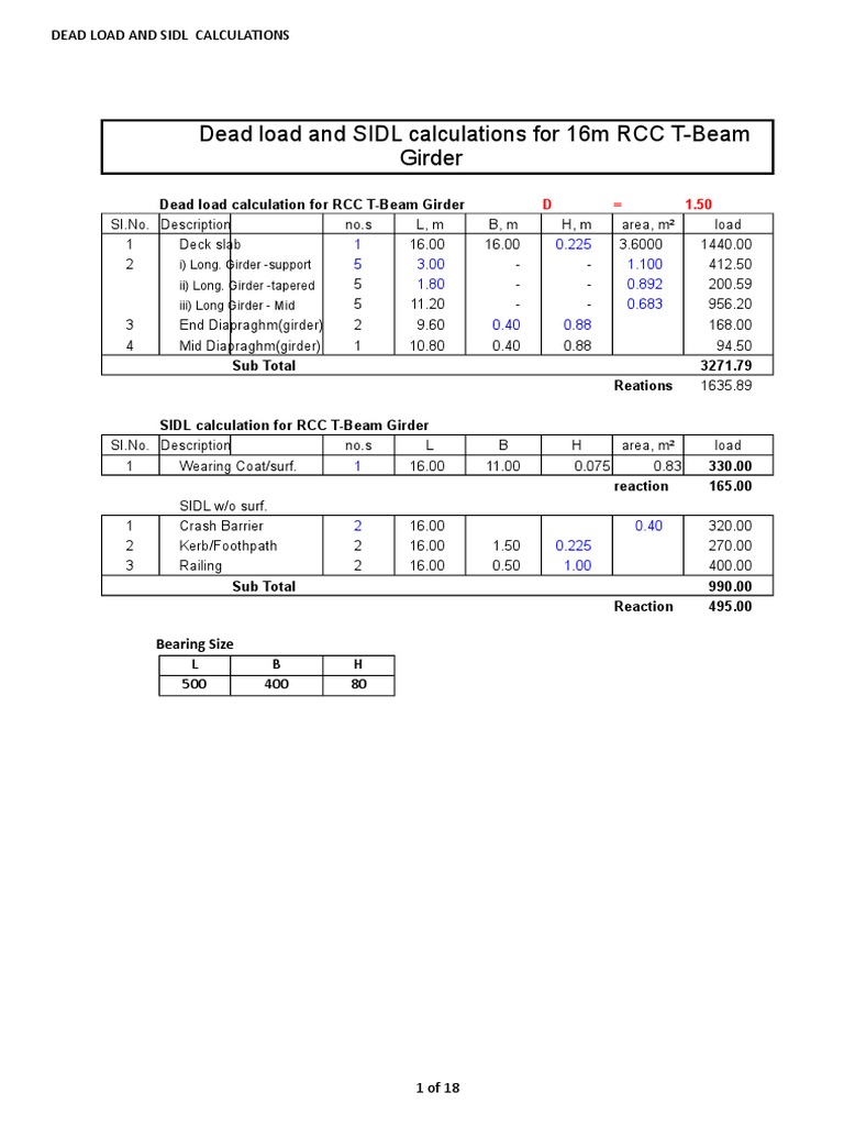 Dead Load and SIDL Calculations for RCC | PDF | Road Infrastructure ...