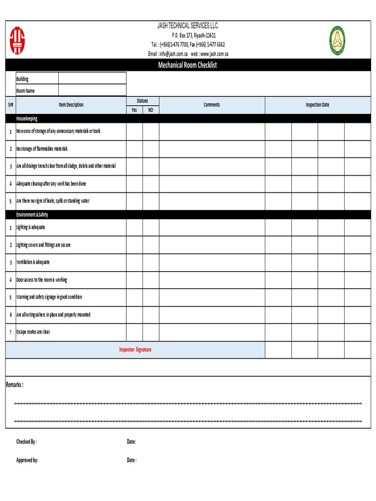 Mechanical Room Inspection Checklist | PDF | Nature