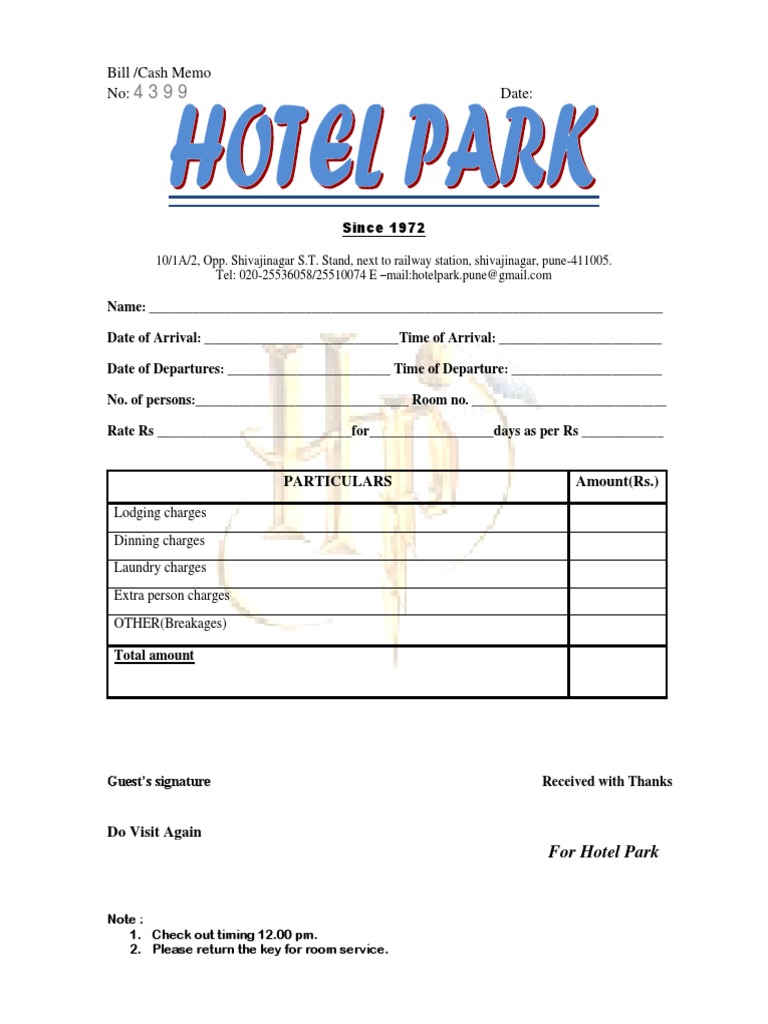 Hotel Bill Format 1 | PDF