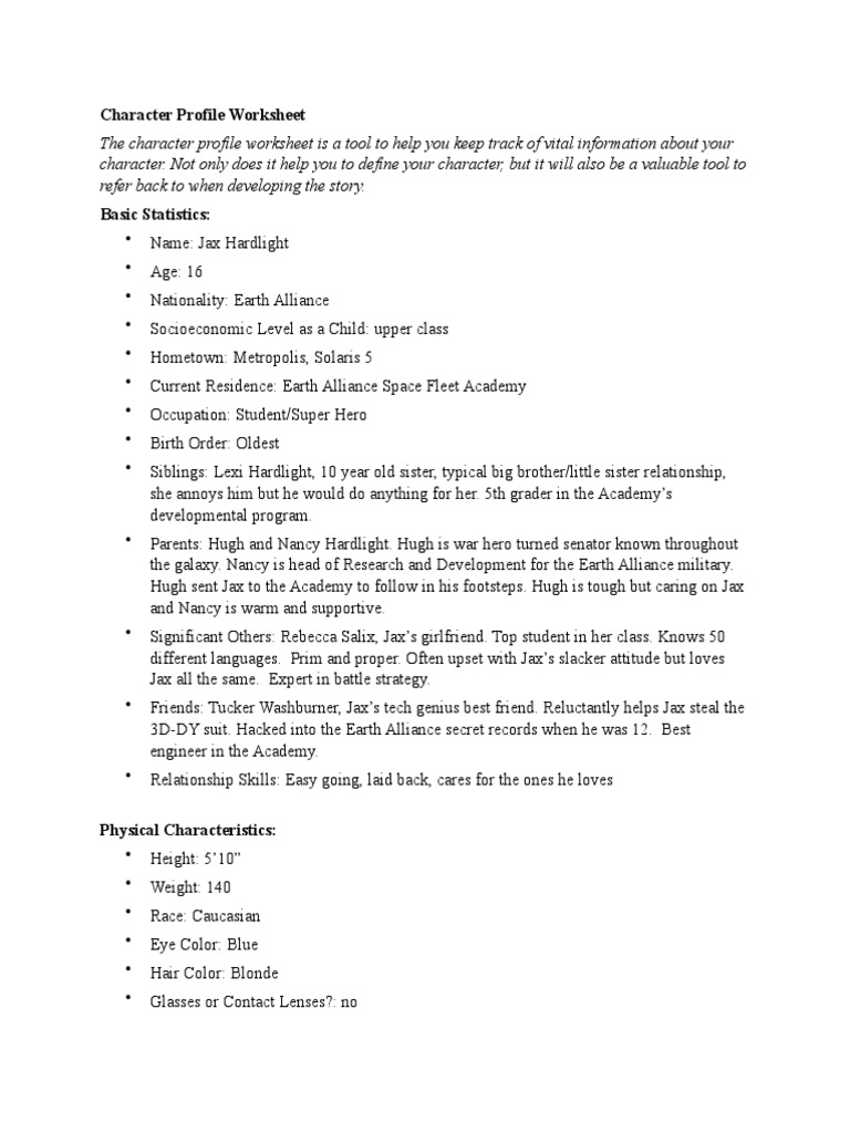 Character Profile Worksheet | PDF | Extraversion And Introversion | Hero