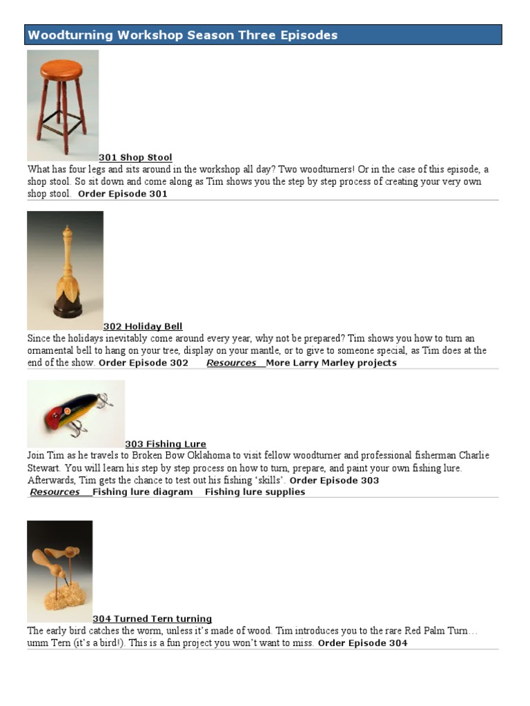 Woodturning Workshop Season Three Episodes: 301 Shop Stool | PDF | Crafts