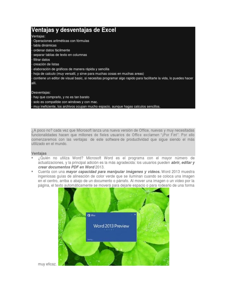 Ventajas y Desventajas de Excel | PDF | Microsoft Excel | Microsoft Word