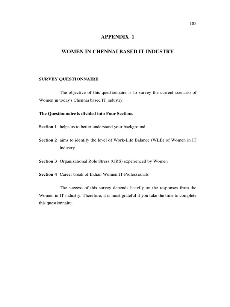 Women in Chennai IT: Survey Questionnaire | PDF | Marriage | Survey ...