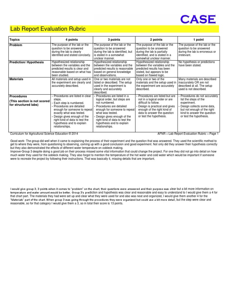 Lab Report Evaluation Rubric | PDF | Experiment | Prediction