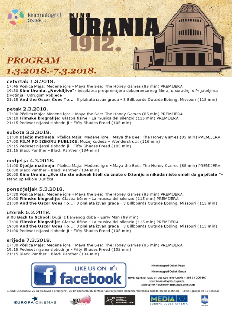 Program Kina Urania 1.3.-7.3.2018. | PDF