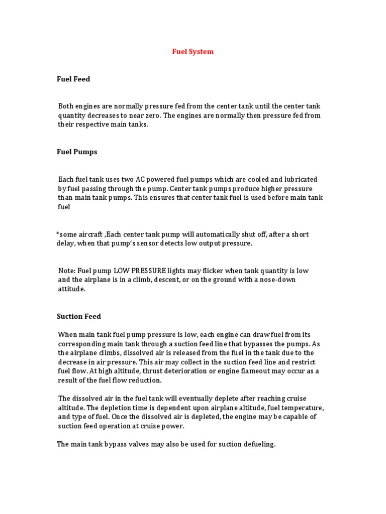 737 Fuel System Summary | PDF | Pump | Engines