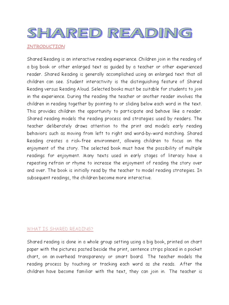 What Is Shared Reading? | PDF | Learning To Read | Reading (Process)