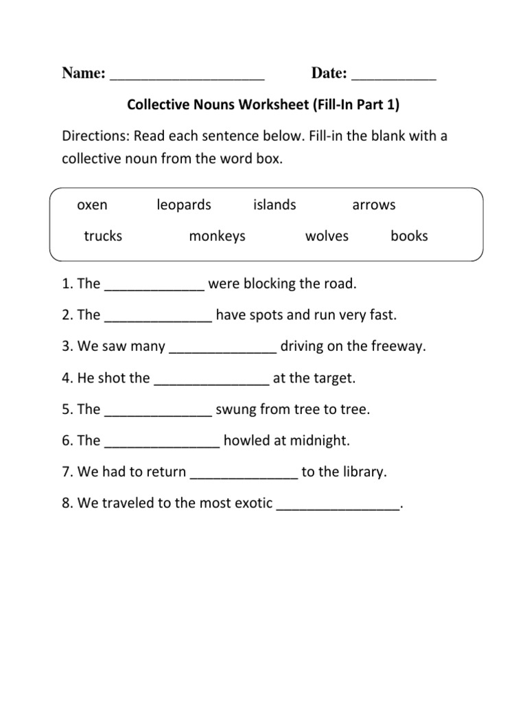 Collective Nouns Fill in P 1 Beginner | PDF