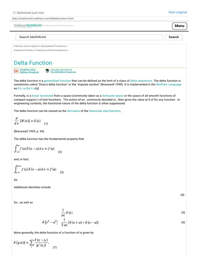 Delta Function - From Wolfram MathWorld | PDF | Generalized Function ...
