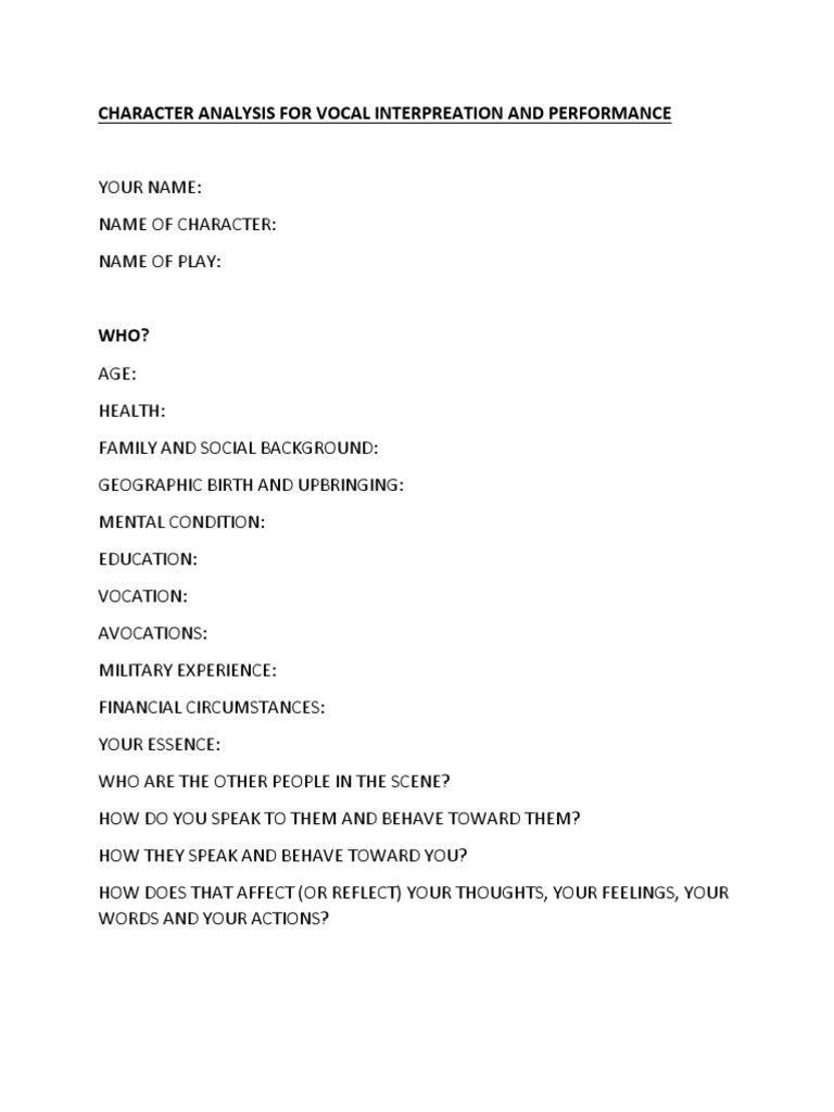 Character Study Template Pdf