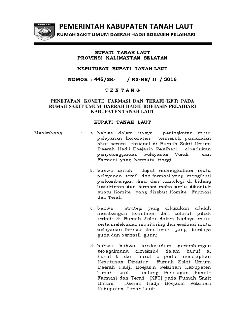 SK Direkturttg - Penetapan Tim KFT RS-HB | PDF