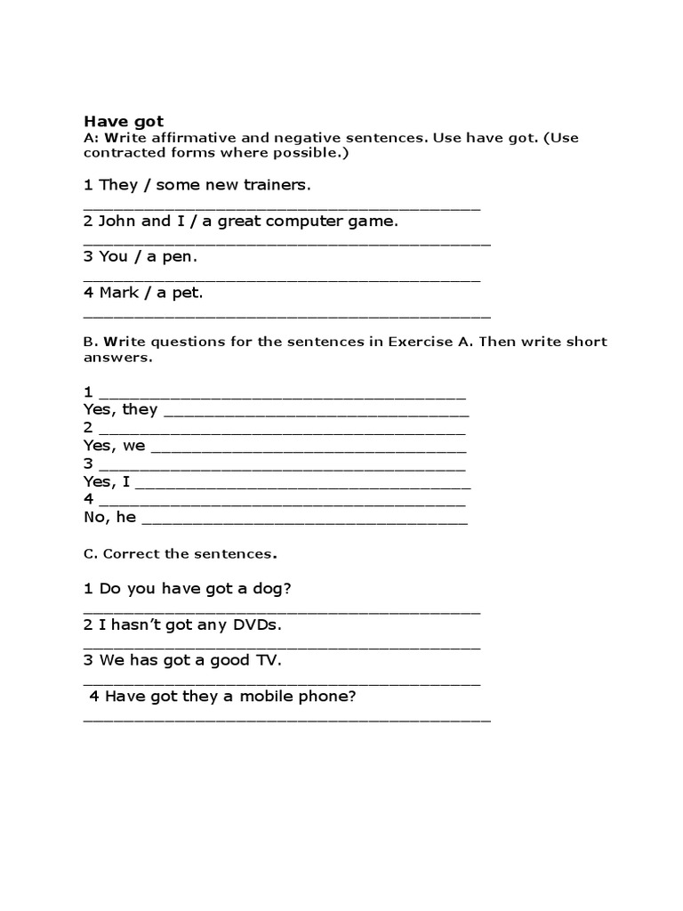 Have Got Exercises | PDF