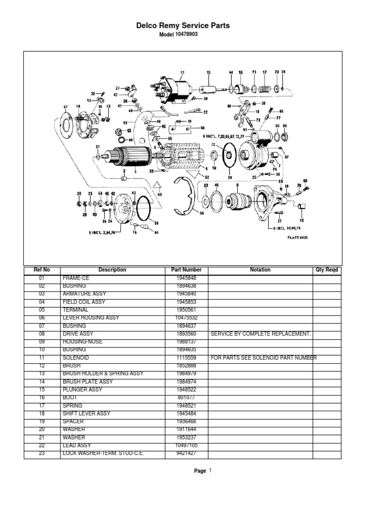 Delco Remy Service Parts: Model 10478903 | PDF | Screw | Electromagnetism