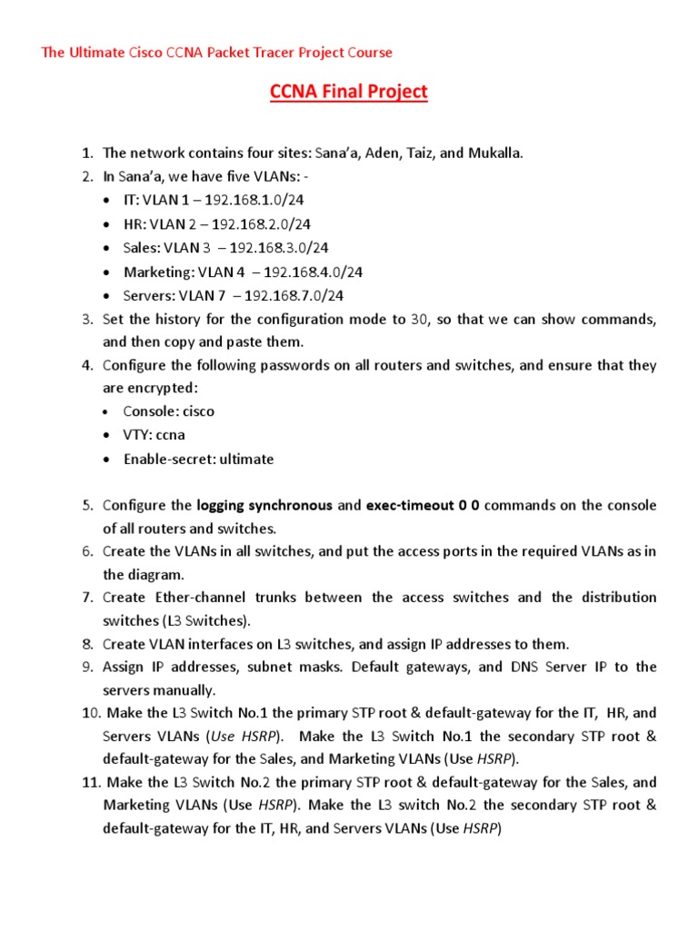 CCNA Final Project Tast | PDF | Router (Computing) | Ip Address