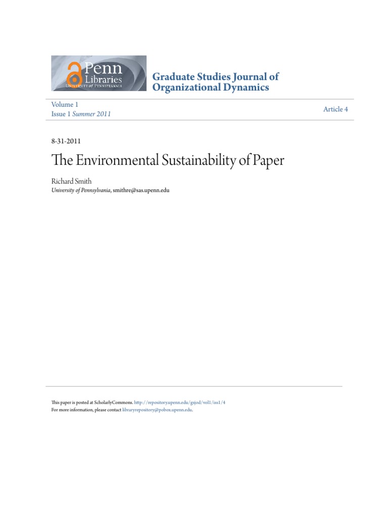 Environmental Sustainability of Paper | PDF | Paper | Sustainability