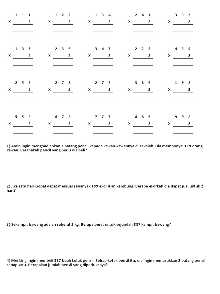Latihan Latih Tubi Matematik Tahun 3 Darab Latih Tubi Matematik Tahun