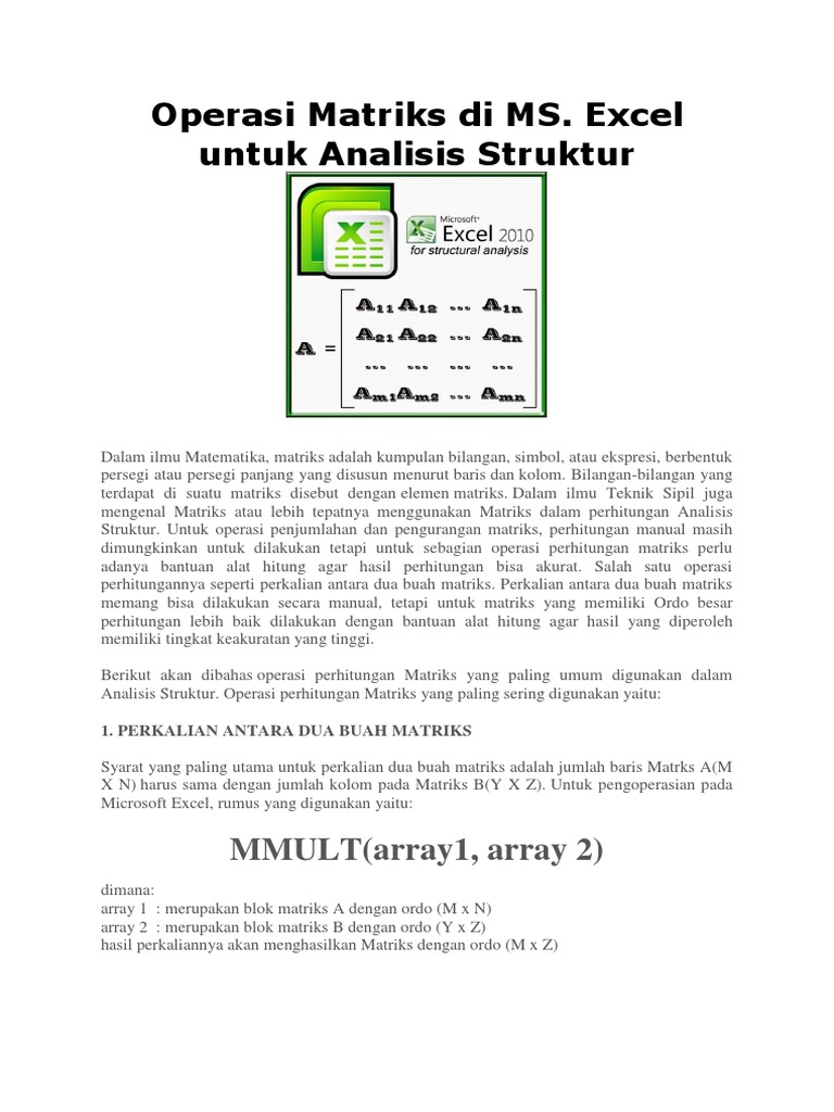Operasi Perkalian Matriks di Excel | PDF | Komputer
