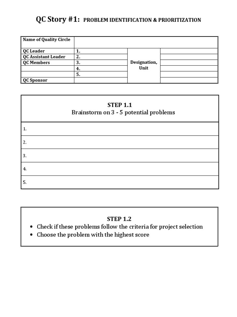 QC Story #1:: Brainstorm On 3 - 5 Potential Problems | Download Free ...