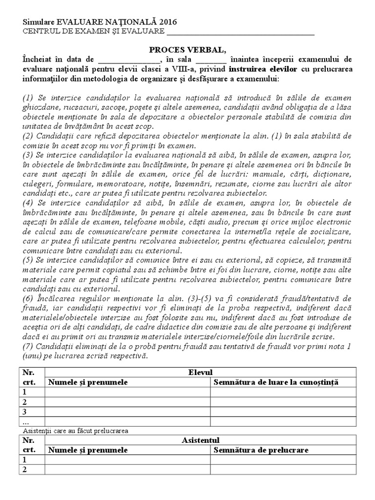 13 Proces Verbal Instruire Elevi de Asistenti | PDF