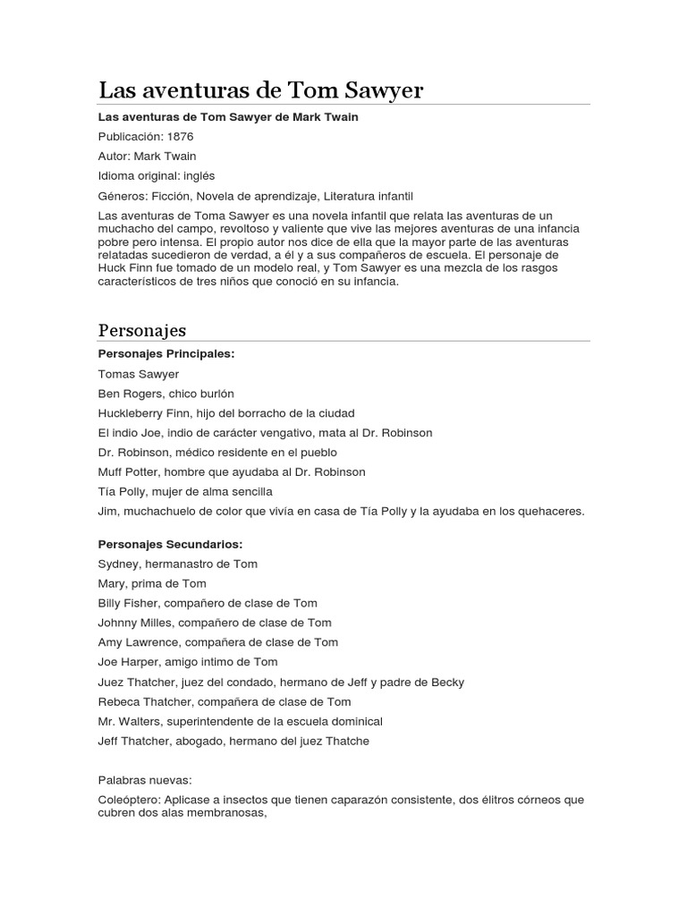 Tom Sayer | PDF | Las aventuras de Tom Sawyer | Ocio
