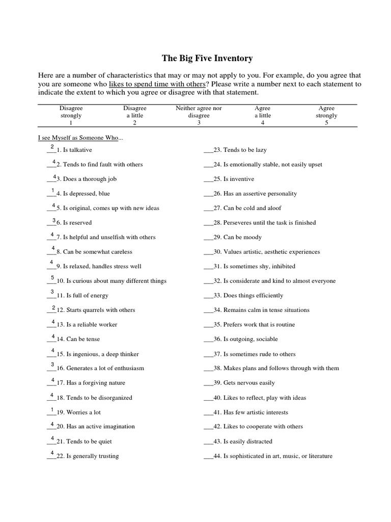 Big Five Personality Inventory PDF | PDF | Social Psychology | Psychology