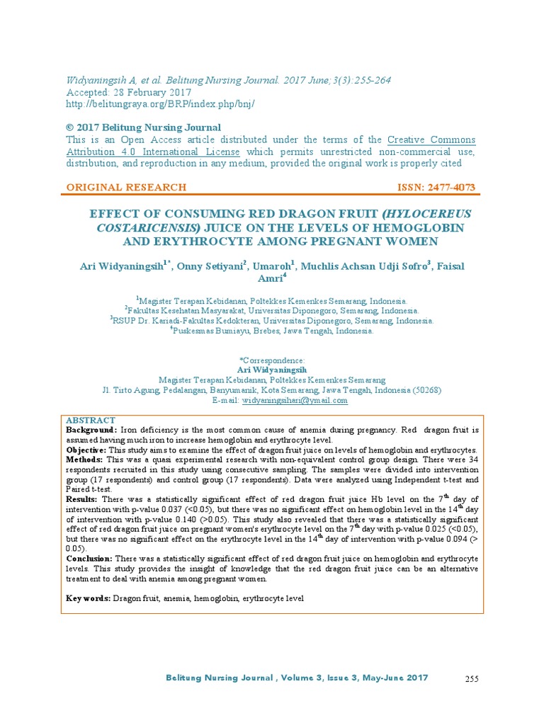Effect of Consuming Red Dragon Fruit (Hylocereus Costaricensis) Juice ...