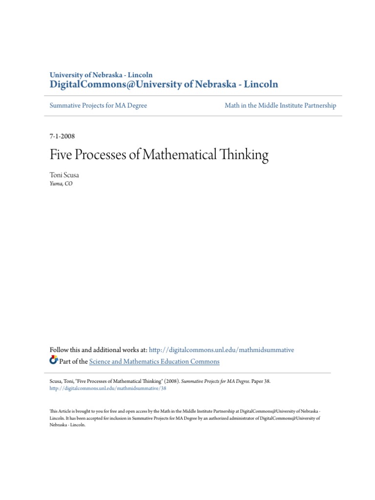 Five Processes of Mathematical Thinking | PDF | Metacognition | Reason