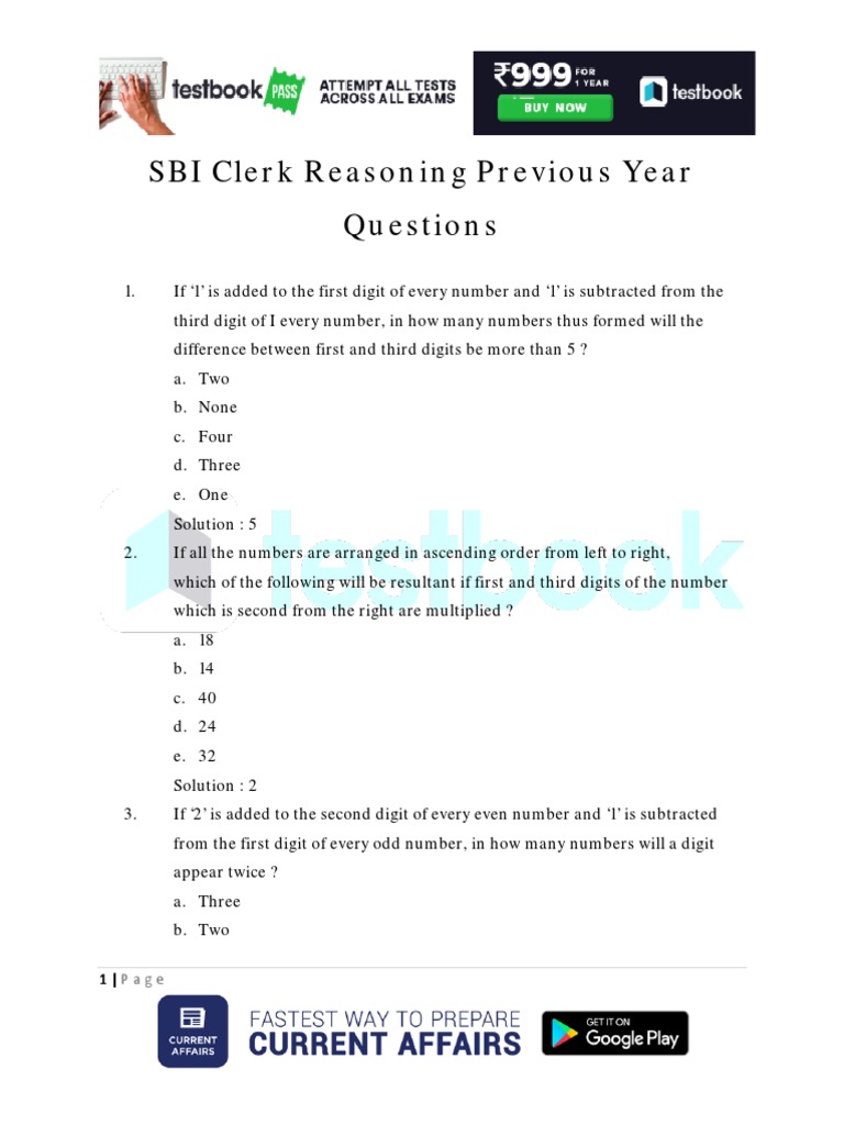 SBI Clerk Reasoning Previous Year Questions | PDF | Human Communication ...