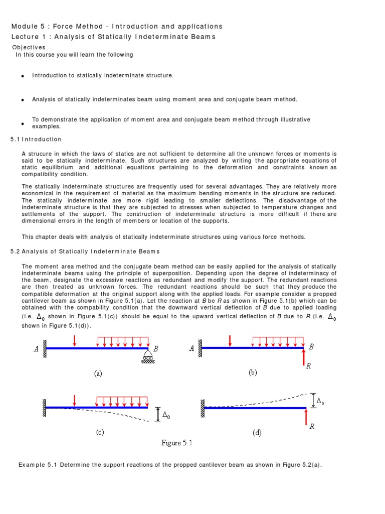 Module 5: Force Method - Introduction and Applications Lecture 1: Analysis of Statically ...