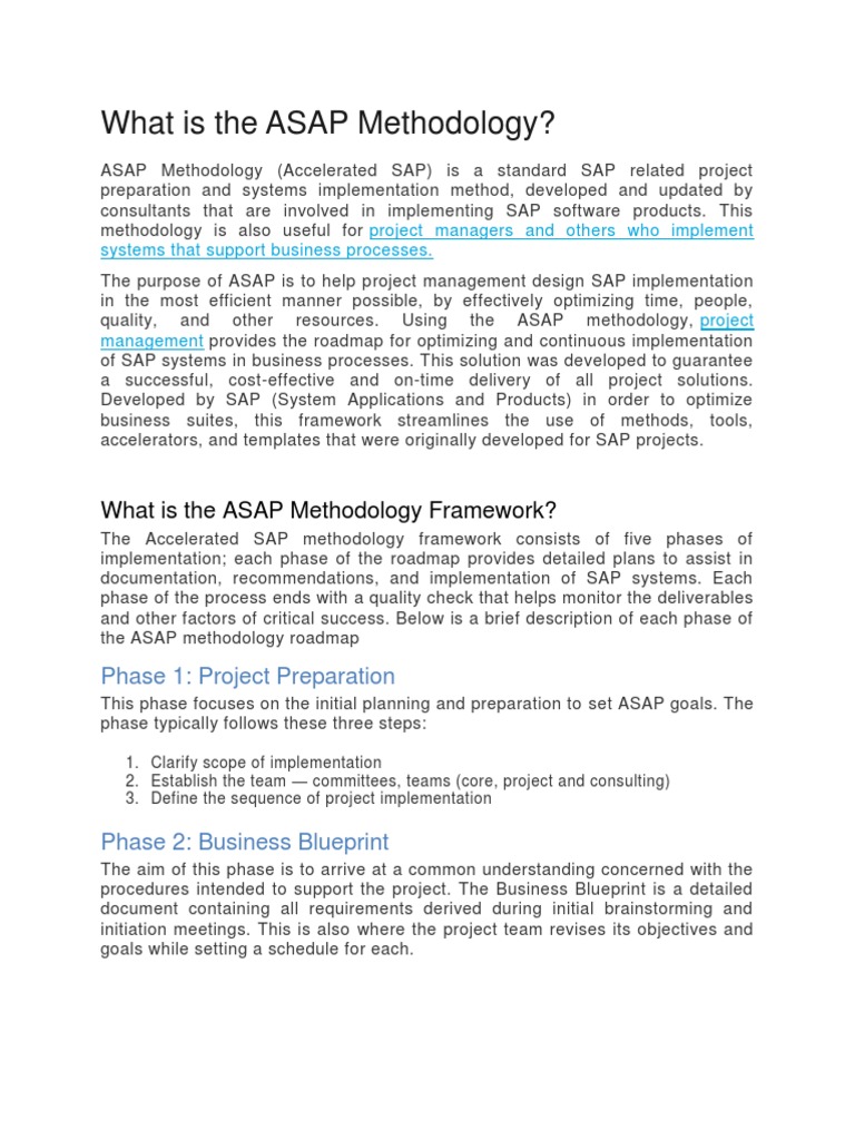 What Is The ASAP Methodology Framework? | PDF | Business Process ...