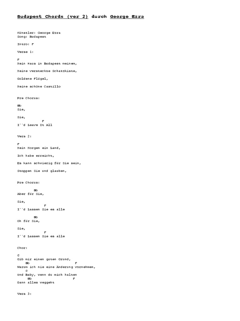 Budapest - George Ezra Tabs at Ultimate Guitar Archive PDF | PDF
