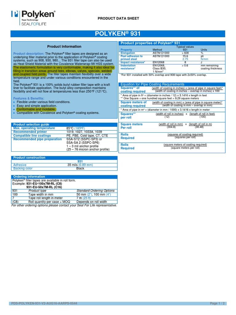 Polyken 931 | PDF | Pipe (Fluid Conveyance) | Humidity