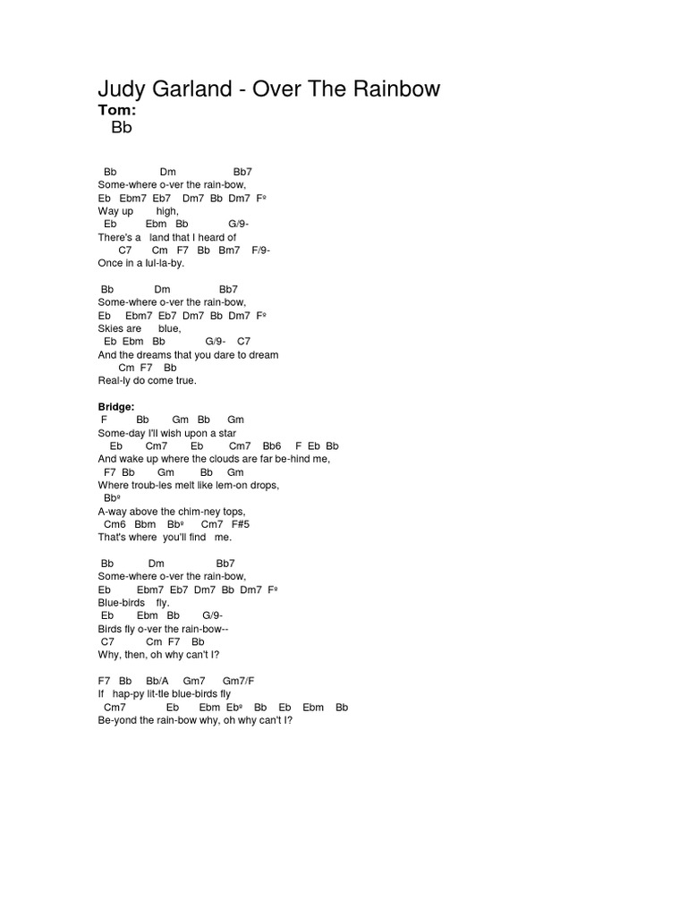 Judy Garland's Over The Rainbow Lyrics | PDF