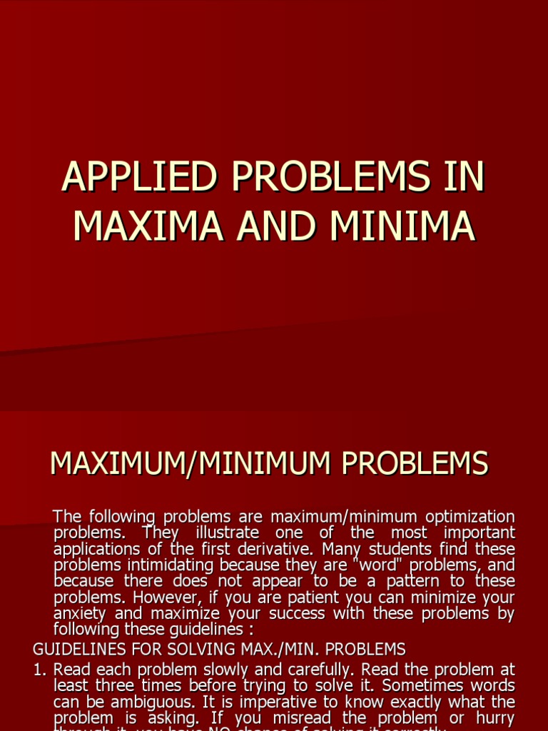 Max/Min Problem Solving Guide | PDF | Maxima And Minima | Teaching ...