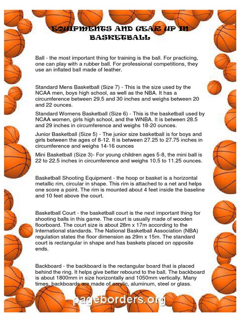Equipments and Gear Up in Basketball | PDF | Team Sports | Ball Games