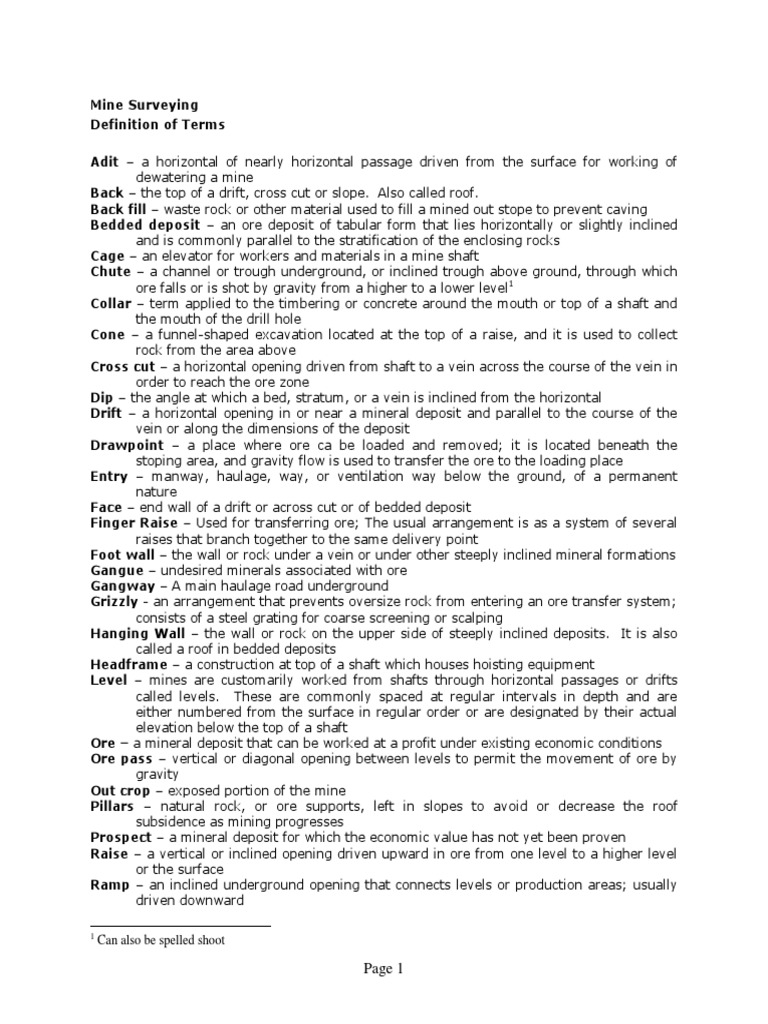 Definition of Terms Mine Surveying | PDF | Mining | Heavy Industry