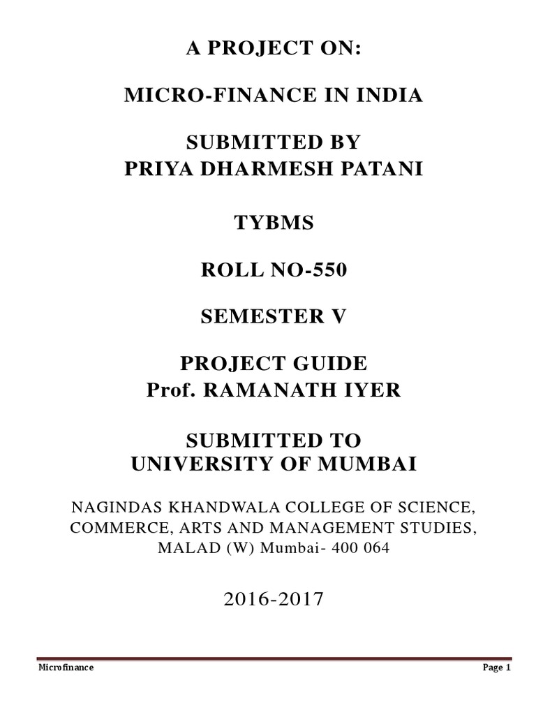 Micro Finance Project | Download Free PDF | Microfinance | Microcredit