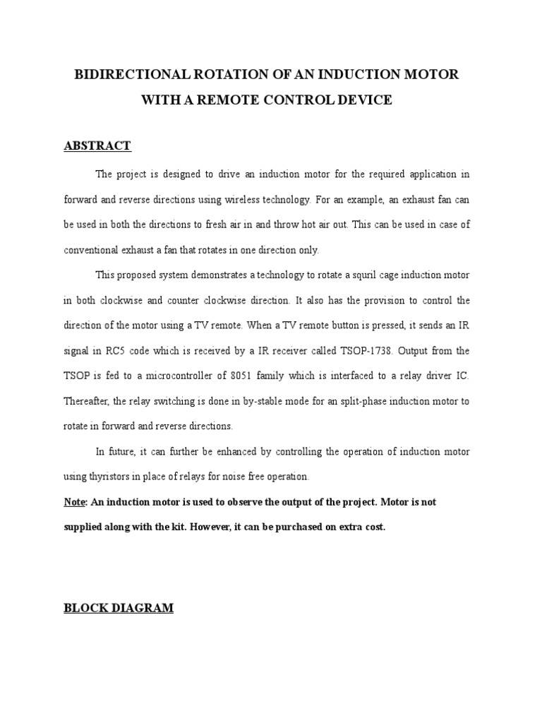 Bidirectional Rotation of An Induction Motor With A Remote Control ...