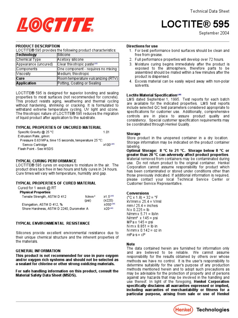 Loctite 595-EN PDF | PDF | Silicone | Concrete