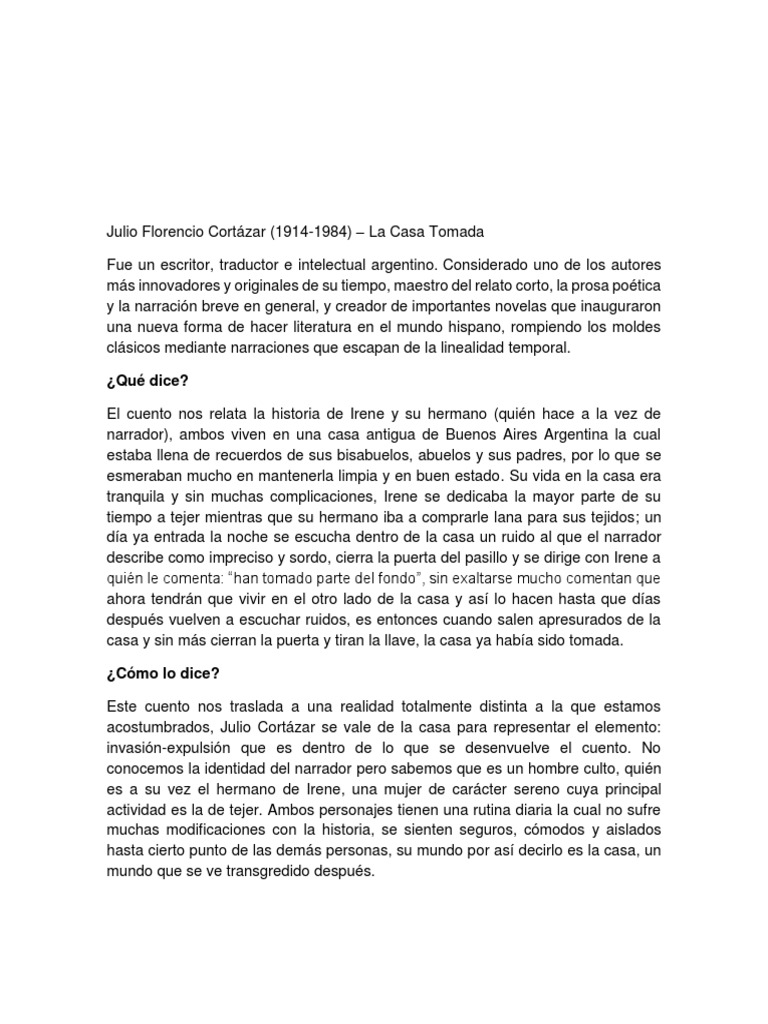 Análisis del cuento 'La Casa Tomada' de Julio Cortázar: transgresión ...