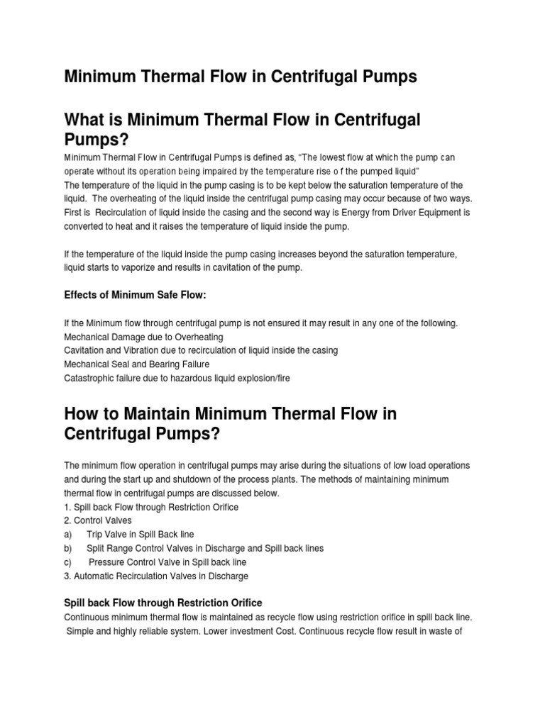 Minimum Thermal Flow in Pumps Explained | PDF | Pump | Valve