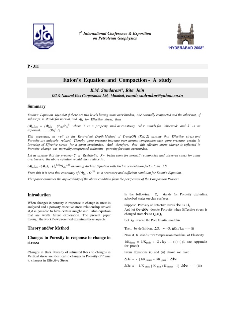 Eaton's Equation and Compaction - A Study: K.M. Sundaram, Rita Jain ...