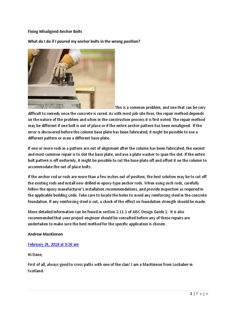 Fixing Misaligned Anchor Bolts | PDF | Structural Steel | Screw