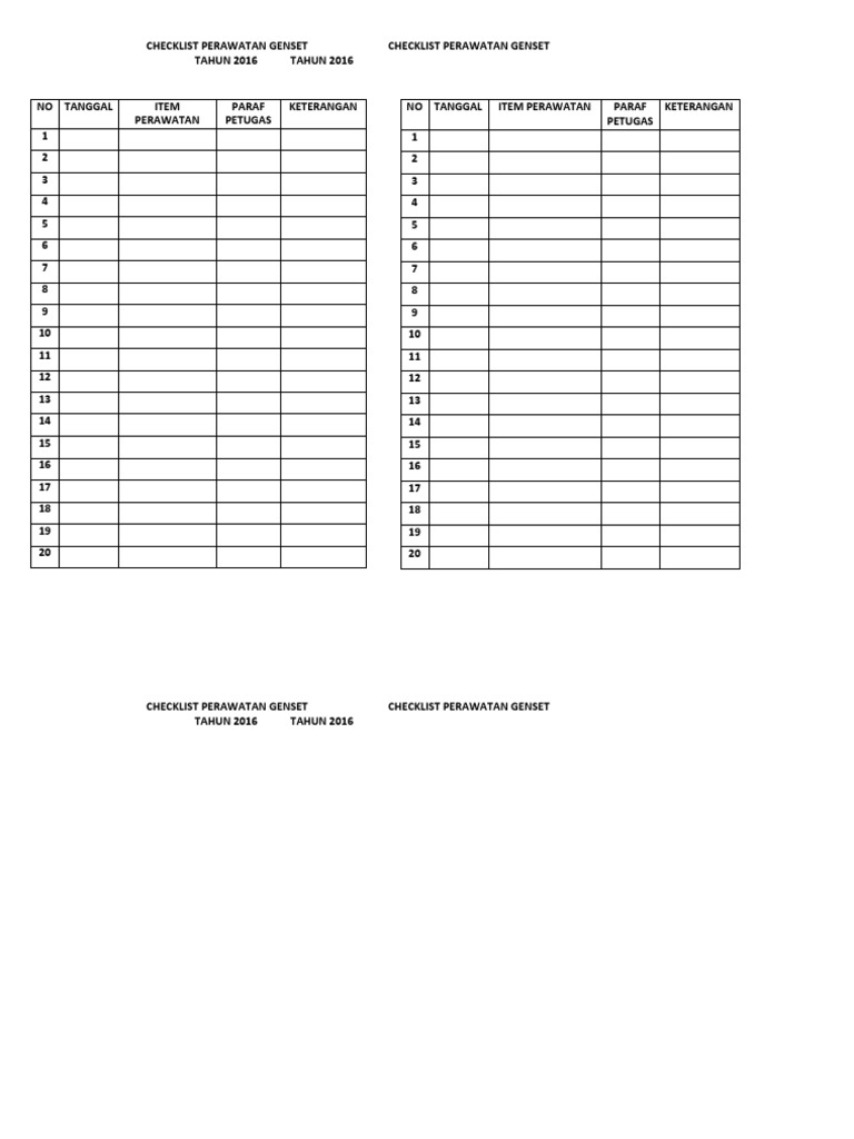 Checklist Pemeliharaan Genset | PDF
