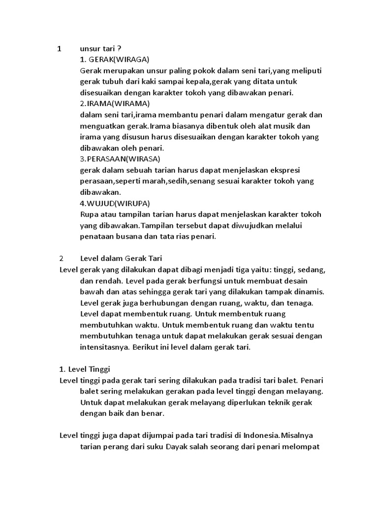 Unsur dan Level Gerak dalam Tari | PDF | Seni