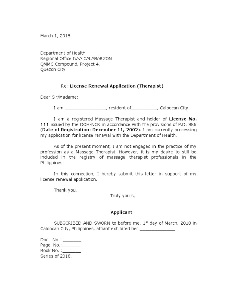 License Renewal Application for Therapist | PDF | Career & Growth ...