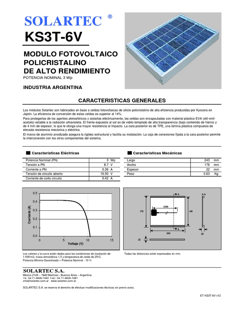 Solartec - Panel Solar - Hoja Técnica - Policristalino - KS3T-6V | PDF ...