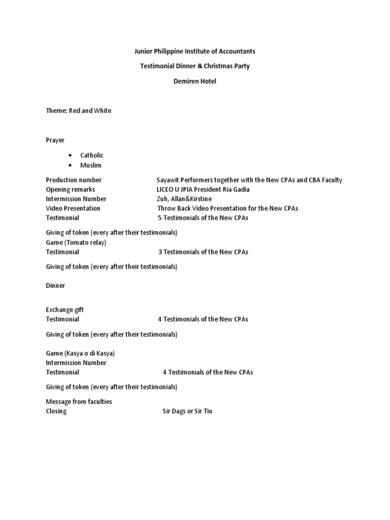 Testimonial Dinner | PDF